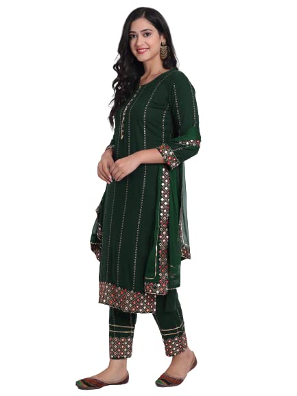 Trend Matters Indian Women's Green Rayon Kurta Pant And Dupatta Set