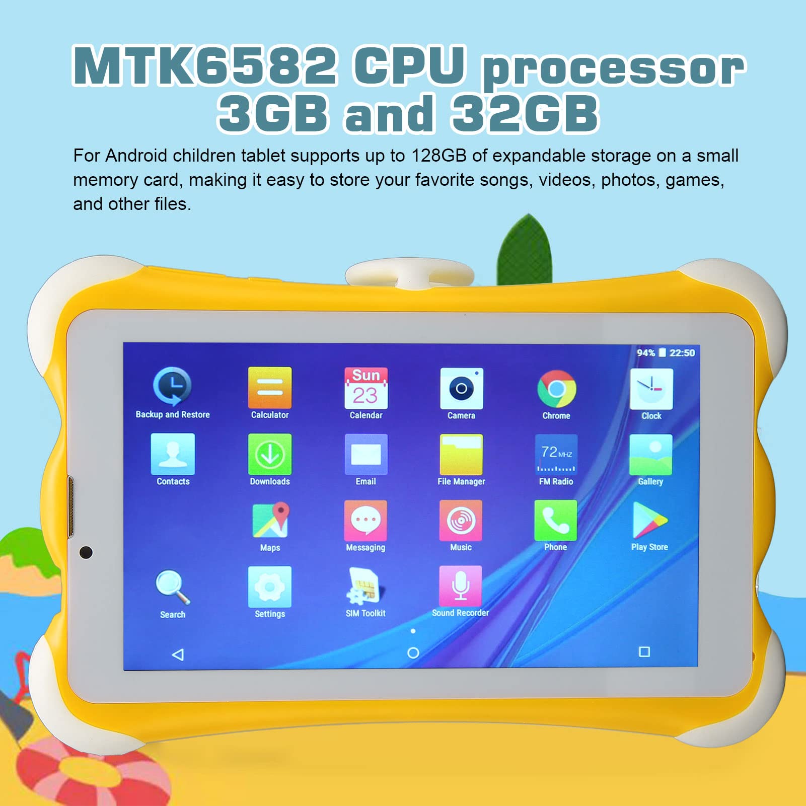 Naroote WiFi Kids Tablet, Triple Slot Children Tablet 6000mAh Battery Eye Protection for Reading (US Plug)
