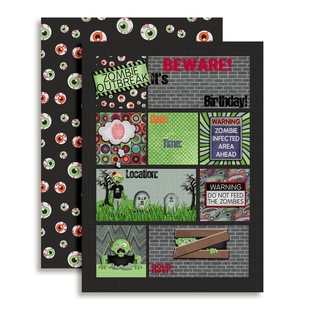 Zombie Outbreak Halloween Birthday Party Invitations, 20 5x7 Fill In Cards with Twenty White Envelopes by AmandaCreation