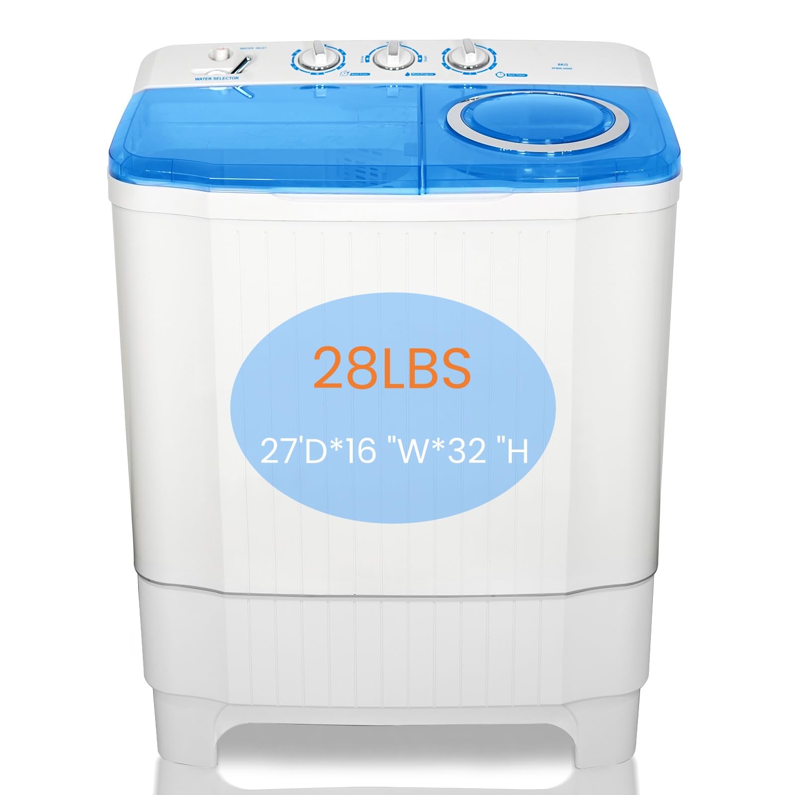 Portable Washing Machine - 28Lbs Compact Twin Tub Washer and Spin Dryer - Semi-automatic Laundry Washer(18Lbs) & Spinner(10Lbs) Combo Timer Control with Drain Pump for Apartments,RVs,Dorms