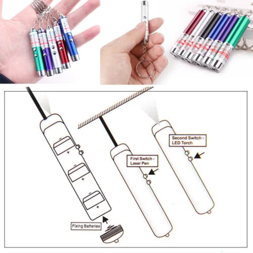 Mini Cat Toys Laser Pointer Pen Keychain Flashlight Funny Dog Stick Pet Lamp White Light LED Infrared Button Electronics Included (6 Color Mix Pack, 6 Color Mix)