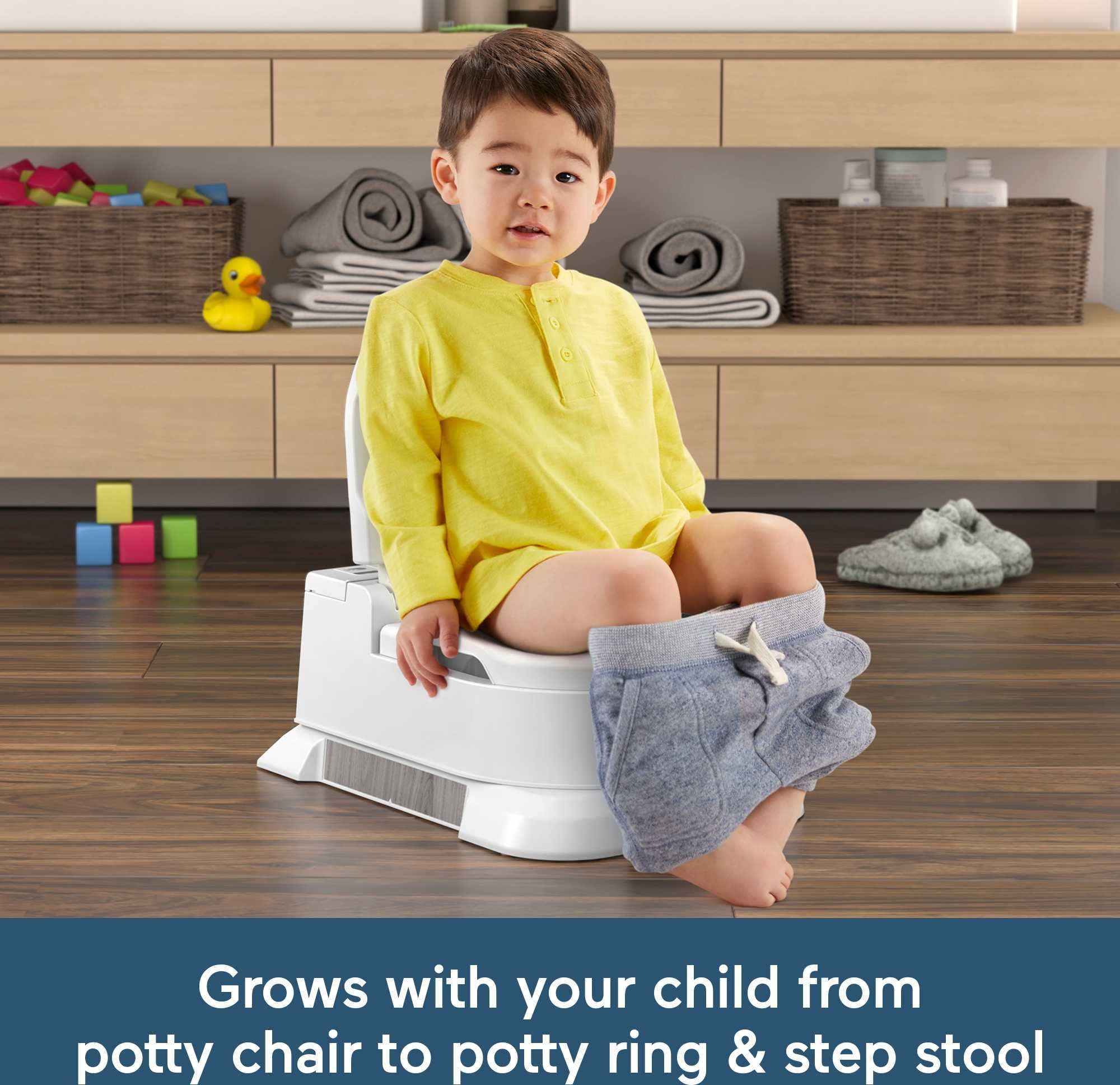 Fisher-Price Home Decor 4-in-1 Potty β Realistic Infant to Toddler Training Toilet and stepstool with Removable Potty Ring