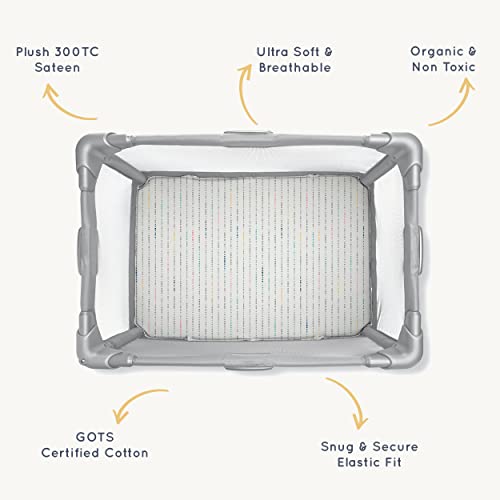 Makemake Organics Organic Playard Sheet GOTS Certified Organic Cotton Pack and Play Playpen Pack n Play Fitted Sheets Mini Crib Portable Breathable (26"X39", Pebble Pop)