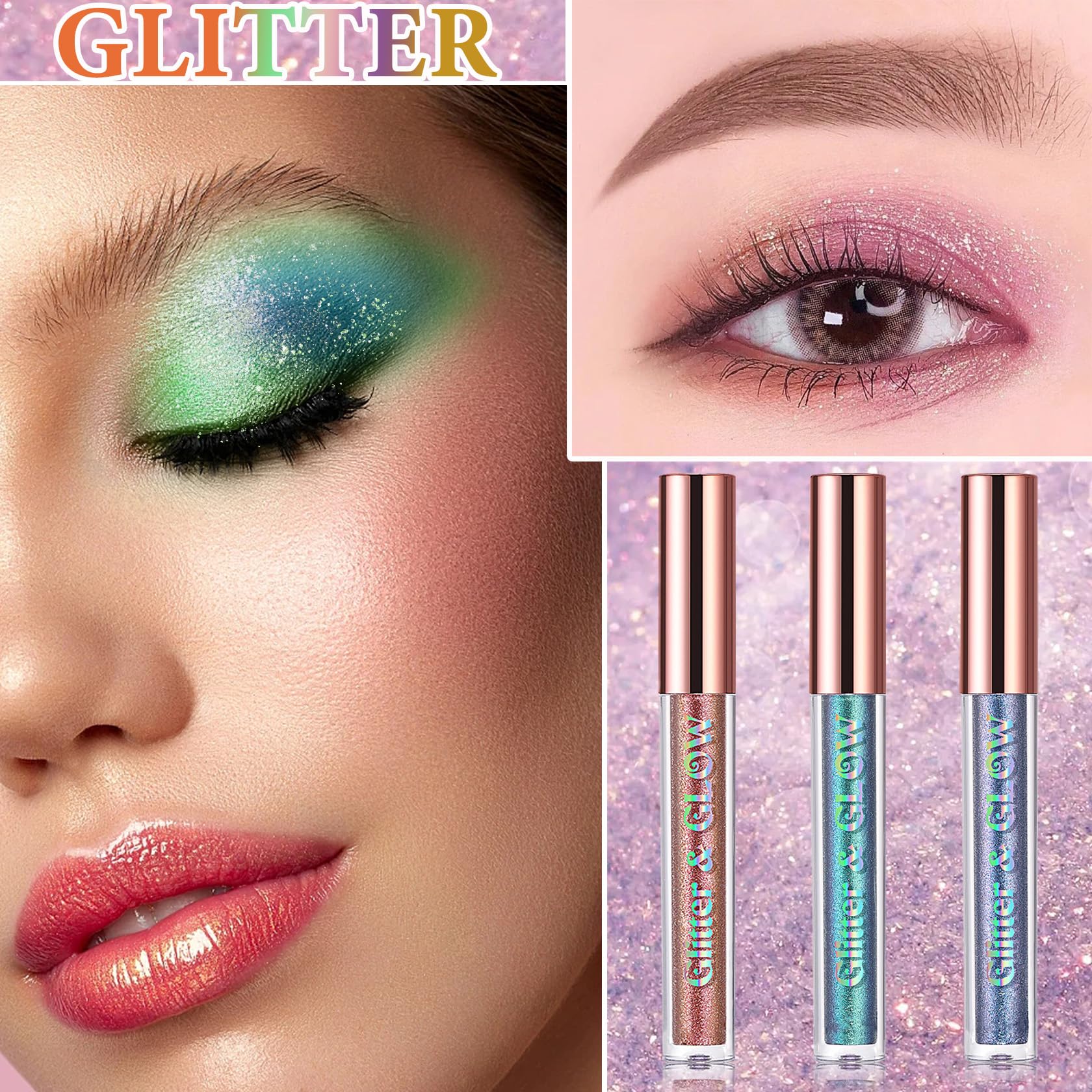 DuoZeng 3 Pcs Liquid Glitter Eyeshadow,Liquid Metallic Chameleon Eyeshadow Multi-Dimensional Finish Highly Pigmented & Long-lasting Multichrome Eyeshadows Makeup Set for Bold Eye Looks