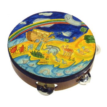 Yair Emanuel Hand Painted Leather Noah's Ark Design Tambourine TM- 2