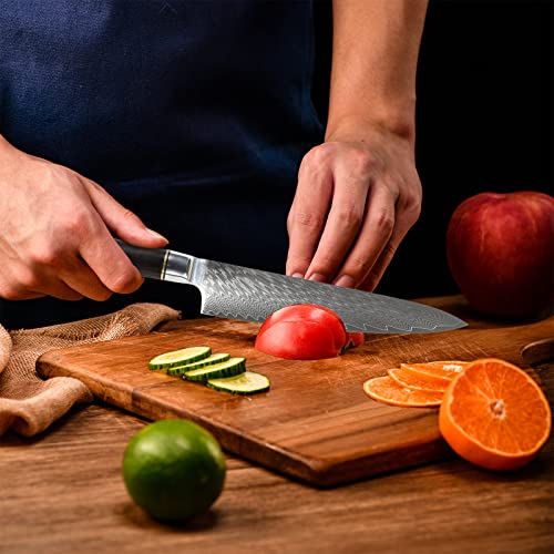IKYPPAH Damascus Chef Knife 8 Inch, Japanese Aus10 Steel and Ebony handle,in Gift Box