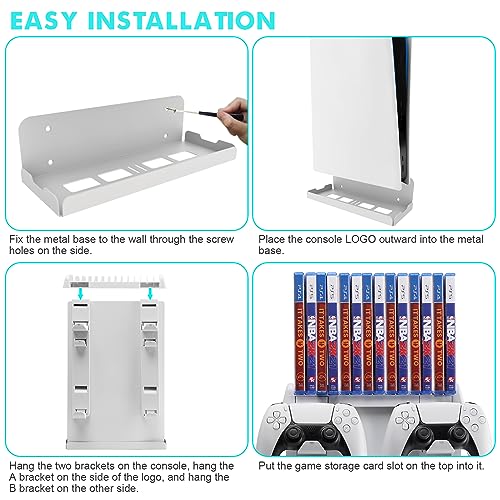 SIKEMAY PS5 Wall Mount, 4-in-1 Wall Mount Kit for PlayStation5 Disc&Digital Version, PS5 Console Holder Wall Mount, with 2 Hangers for Controller, Headset and PS5 VR2, Video Game Organizer