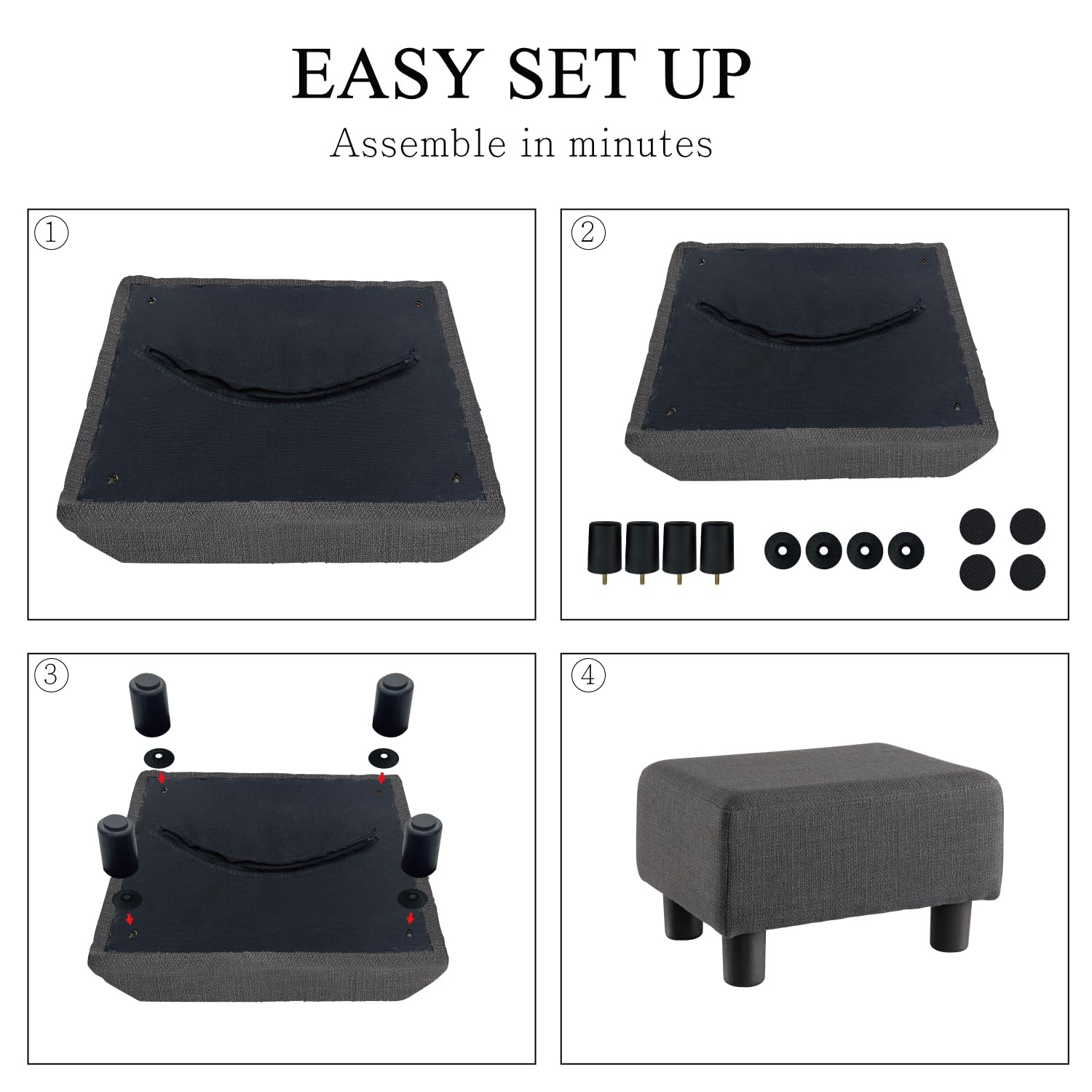 O2B Modern Foot Stool, Boucle Stool Footrest Ottoman, Upholstered Rectangular Footstool Ottoman with Legs, Step Stool for Living Room, Office, Patio (Dark Grey)