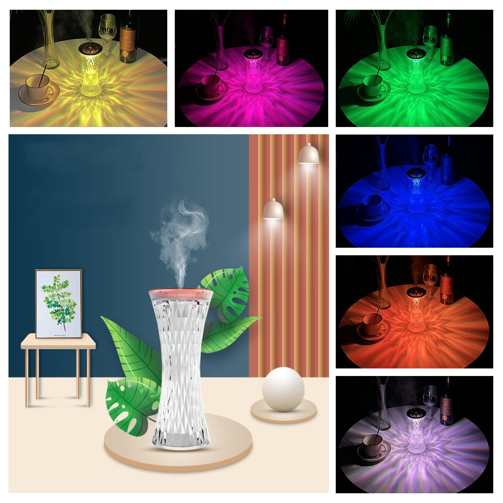 Narvokey Crystal Table Lamp with Humidifiers for Bedroom,18 Color Auto Changing Diamond Bedside Lamp for Bedroom Living Room,Girlfriends Gift