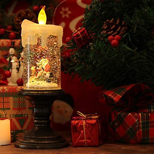 Wondise Christmas Snow Globe with Timer, Battery Operated Swirling Water Glittering Lighted Snow Globe Candlestick Thanksgiving Christmas Decoration(Santa)