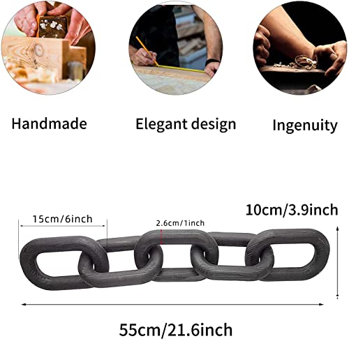 linsuo Decor Wood Knot, Home Shelf Decor, Wood Chain 3 Link Decor, Hand Carved Home Decorations for Living Room, Farmhouse Coffee Table Decor (5-Ring Black)