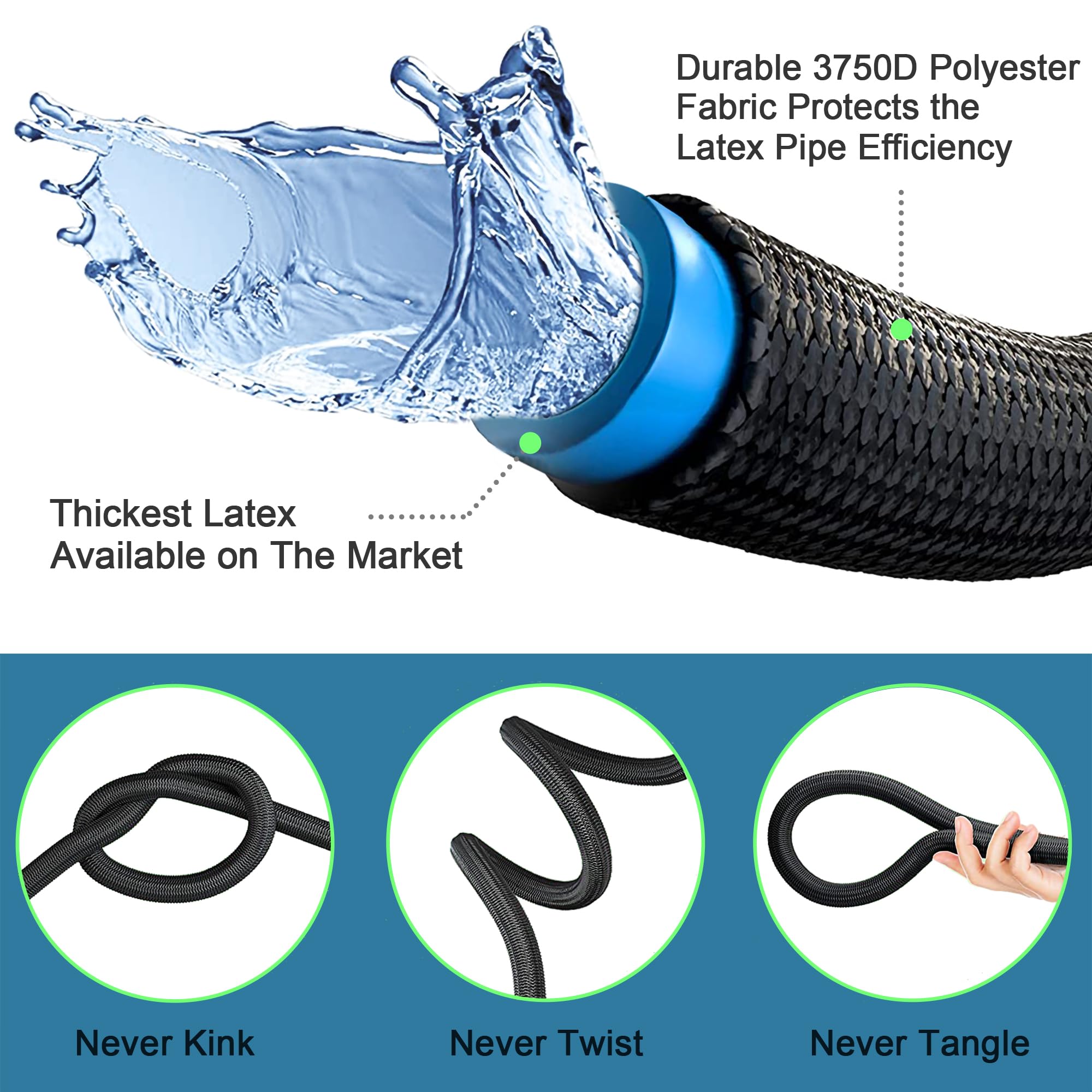 Expandable Garden Hose 25 ft with 10 Function Spray Nozzle - New Patented Water Hose with 40 Layers of Innovative Nano Rubber - Lightweight, Durable, Flexible, 25ft Retractable Stretch Hose (Black)