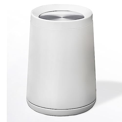 LEASYLIFE 10 L/2.6Gallen,Swing Lid Trash Can,Metal Garbage Can with Flipping Lid,for Bathroom, Kitchen,Living Room,Bedroom,Hotel (White)