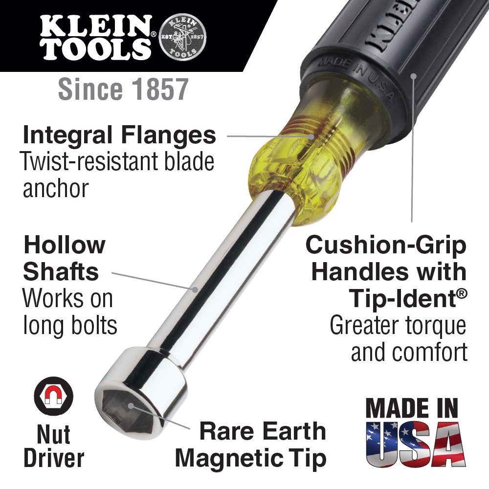 Klein Tools 646-5/16M 5/16-Inch Hex Magnetic Tip Nut Driver with 6-Inch Hollow Shank