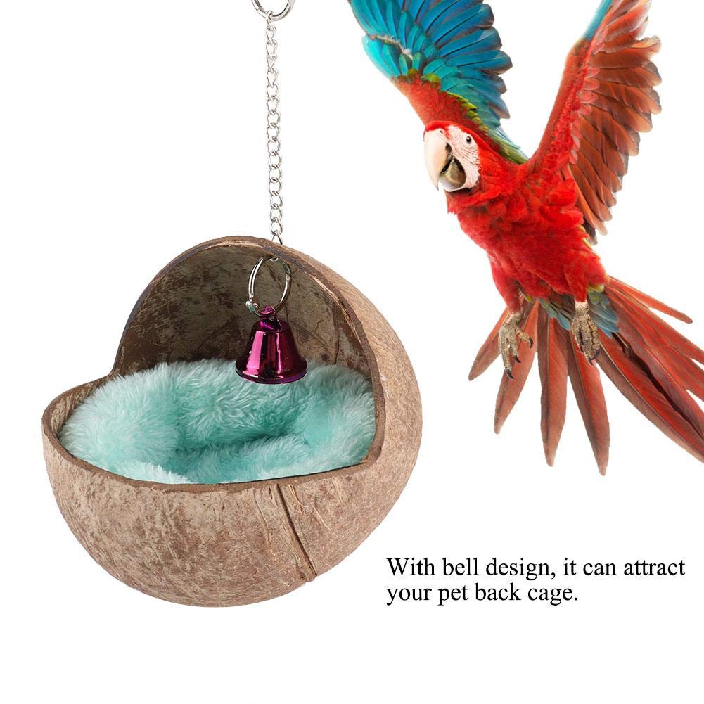Elprico Bird Nest Natural Coconut Husk Breeding Bed Parrot Nesting Box Cage Hatch House Hut with Mat and Bell for Parakeet Rabbit Bunny Dove Hamster