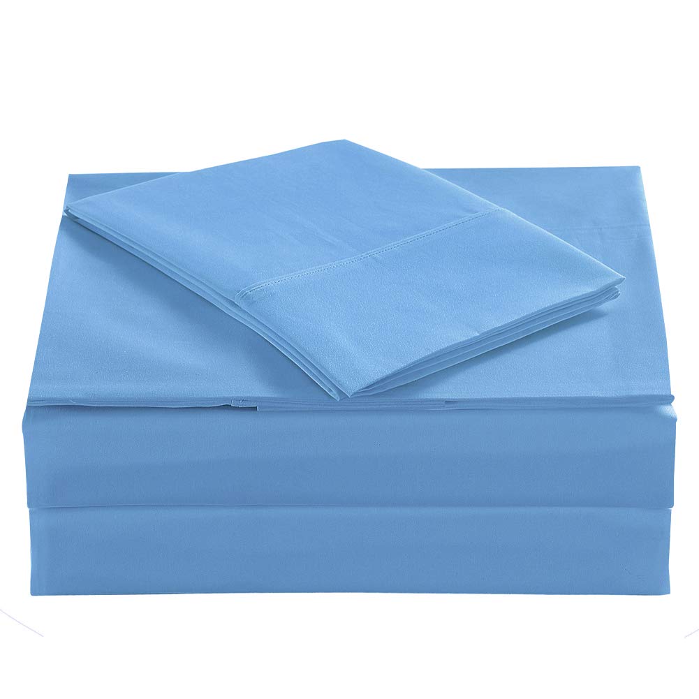 ELINEN Full Size Percale Bed Sheets, 200 Thread Count Cotton Polyester Blend Sheet Set,Wrinkle Free,Breathable,Crisp Refreshing Feeling, 60 Cotton 40 Polyester Cotton Rich Sheets 4 PC(Blue,Full)