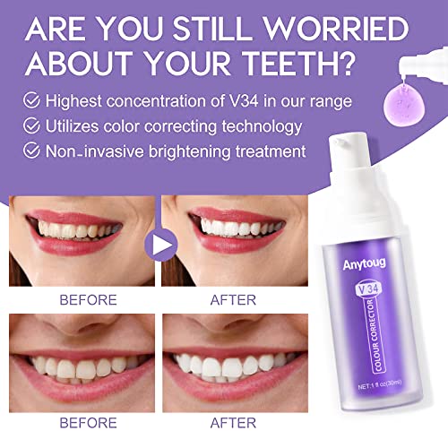Whitening Toothpaste,Purple Toothpaste for Teeth Whitening,Colour Corrector Toothpaste,Toothpaste Whitening,V34 Toothpaste,Remove Stains,Improves Teeth Brightness and Reduce Yellowing
