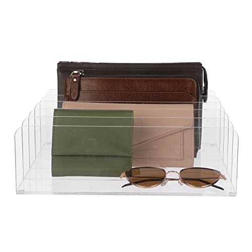 MyGift Clear Premium Acrylic Wallet and Small Purse Organizer with 5 Divided Sections, Clutch Tray Drawer Storage Organizer