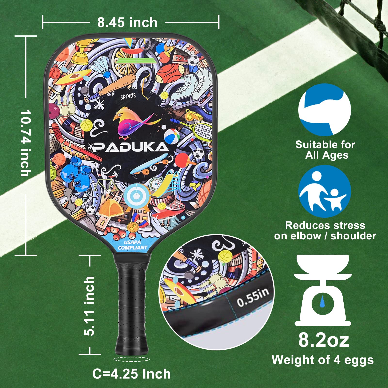 Graphite Pickleball Paddles Set, Lightweight Carbon Fiber Pickleball Racket with Cover and Balls, for Beginners and Pros Players