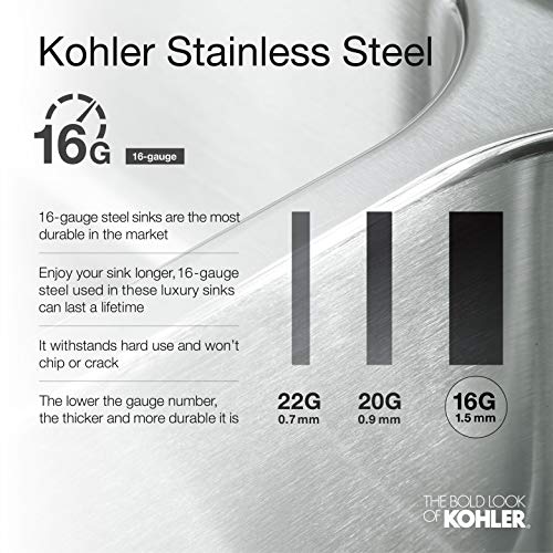 Kohler K-5409-NA Strive 29-Inch x 18-5/16-Inch Undermount Medium SingleBowl Kitchen Sink, Stainless Steel