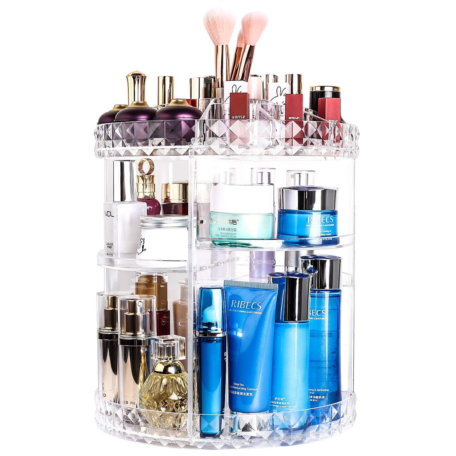 Makeup Organizer, 360 Rotating Perfume Organizer, DIY Adjustable Bathroom Makeup Carousel Spinning Holder Skin Care Organizer with 6 Layers, Fits Cosmetics or Beauty Supplies for Vanity Countertop
