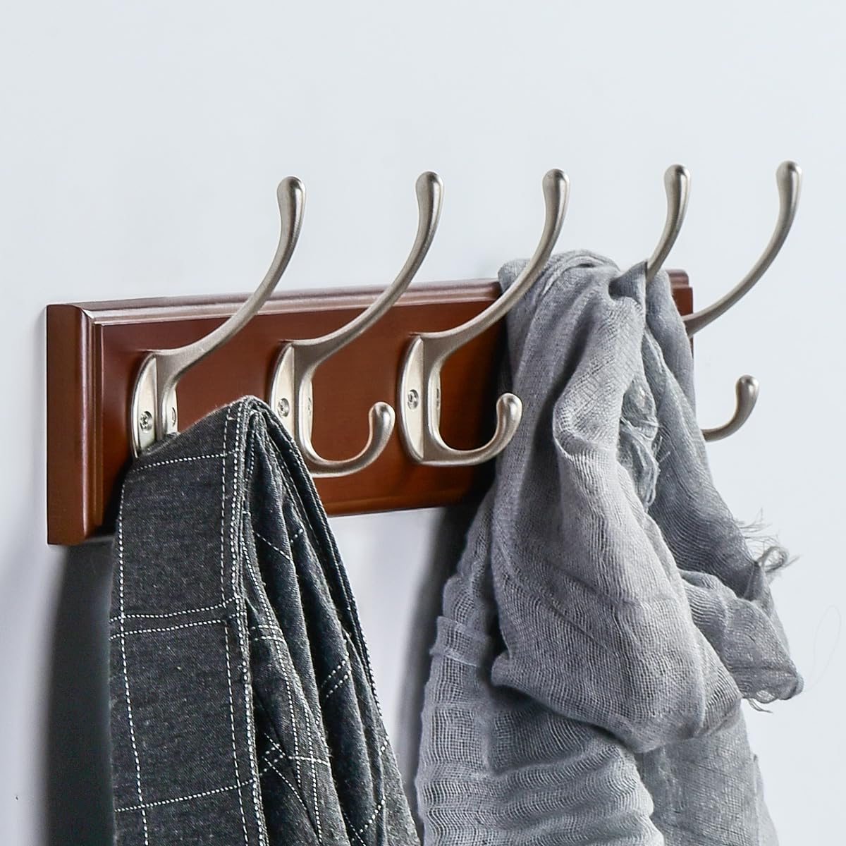 JYL HOME Wall Mount Bamboo Coat Rack, 17 Inch 5 Double Hooks, Pink and Gold