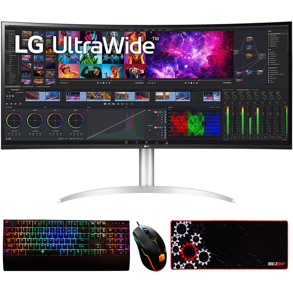 LG 40WP95C-W 40" Curved UltraWide 5K2K Nano IPS Monitor with Thunderbolt 4 Bundle with Deco Gear Wired Gaming Mouse, Deco Gear Gaming Keyboard and Deco Gear Gaming Mouse Pad