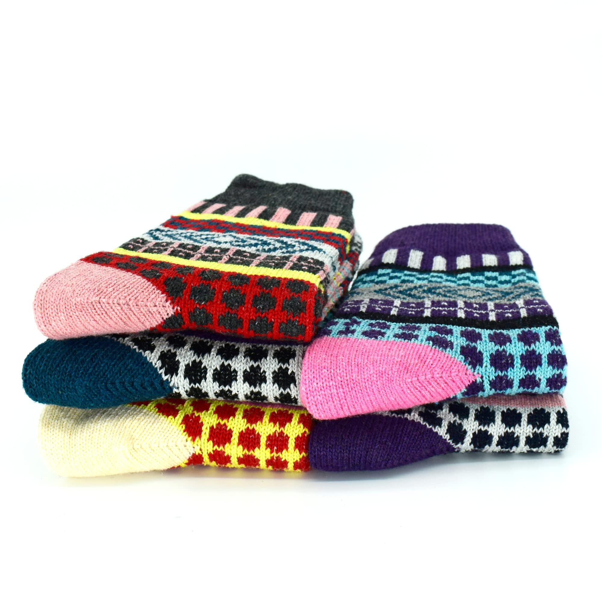 Fly love 5 Pairs Womens Vintage Wool Socks Winter Warm Hiking Thick Thermal Boot Crew Comfy Sock 5-8 (Style B)