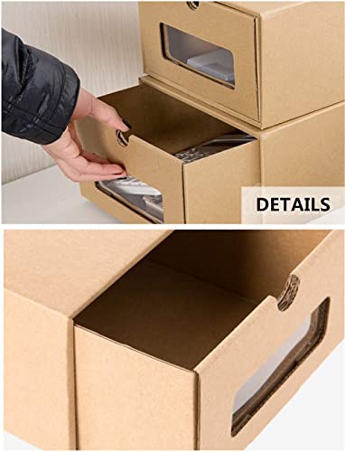 MYOYAY Shoe Box (20PCS) with Transparent Window, Waterproof Stackable Cardboard Storage Boxes, Heavy Duty Kraft Drawer Box for Shoes Sneaker Wardrobe Closet Organizer, 13.7 x 9 x5.3