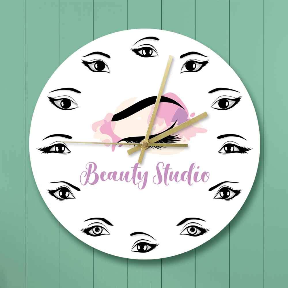 Geek Alerts Mute Quartz Printed Acrylic Wall Hanging Clock Eyelashes Beauty Studio Decor Art Wall Non Ticking Watch Beauty Salon Lash and Brow Groomer Gift (15inch)