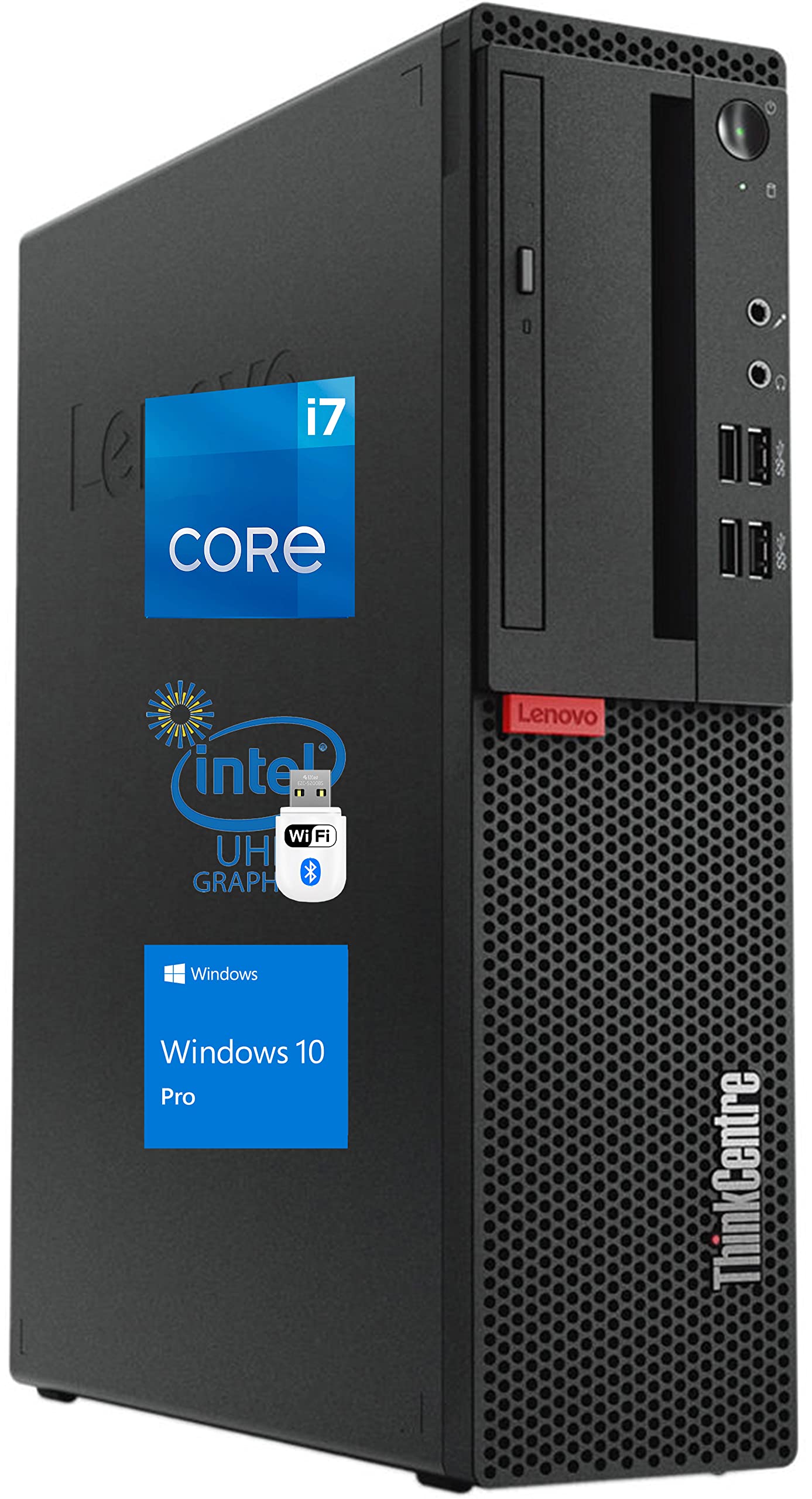 Lenovo ThinkCentre M910S Small Form Factor Desktop Computer - Intel i7-7700 Upto 4.2GHz, 16GB Ram, 512GB SSD, AC Wi-Fi, Bluetooth, VGA, DisplayPort, HDMI, DVD-RW, SD-Card - Windows 10 Pro (Renewed)