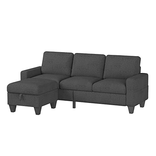 Sunrise Coast Sectional L Shaped Sofas & Couches with Ottoman Modular Convertible 3 Seat Sofas for Living Room Small Apartment, Couches with Storage Space, Dark Gray