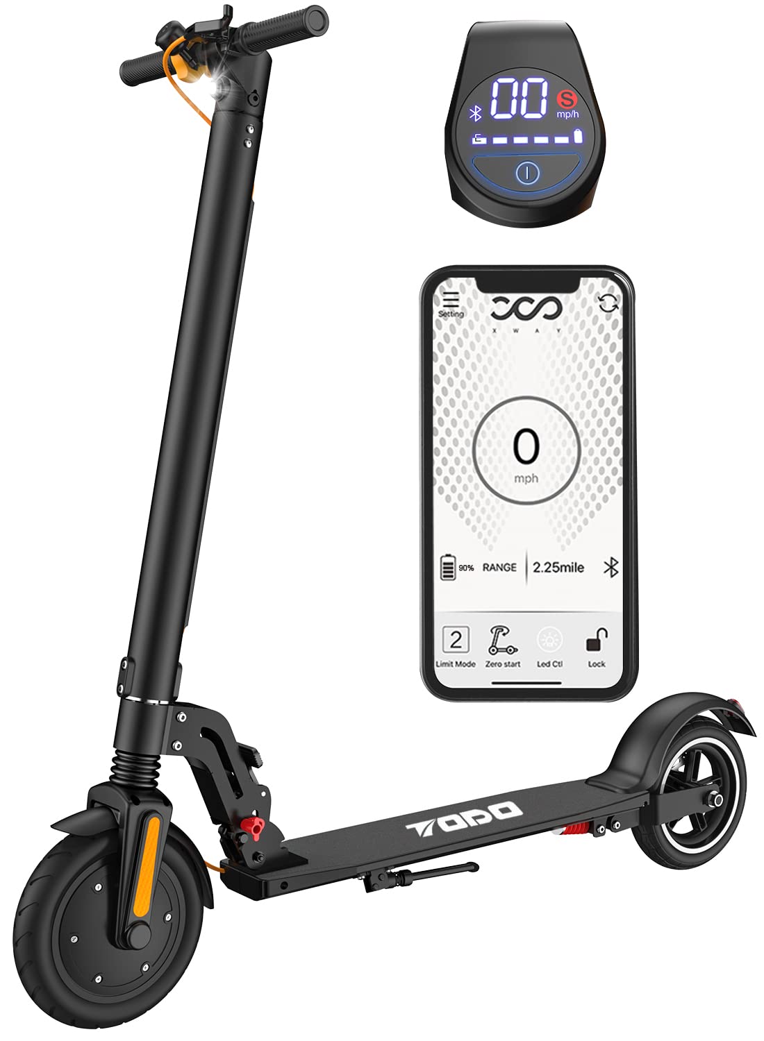 Electric Scooter,TODO Foldable Electric Scooter for Adults, Max 15MPH,8.5" Solid Tires,Range12-19Mile 400W(Peak) Powerful E-Scooter with Dual Brakes, Smart APP&Dual Brake System (Black)