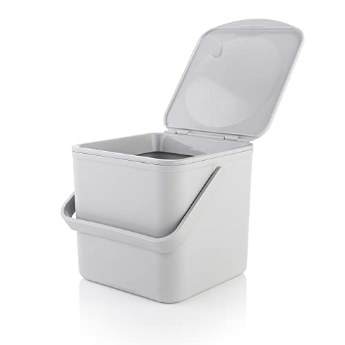Minky Homecare Kitchen Compost Bin – Countertop Food Waste Caddy with Easy Wipe Clean Interior – Made in the UK - 3.5L (0.9 gal.) (Light Grey)