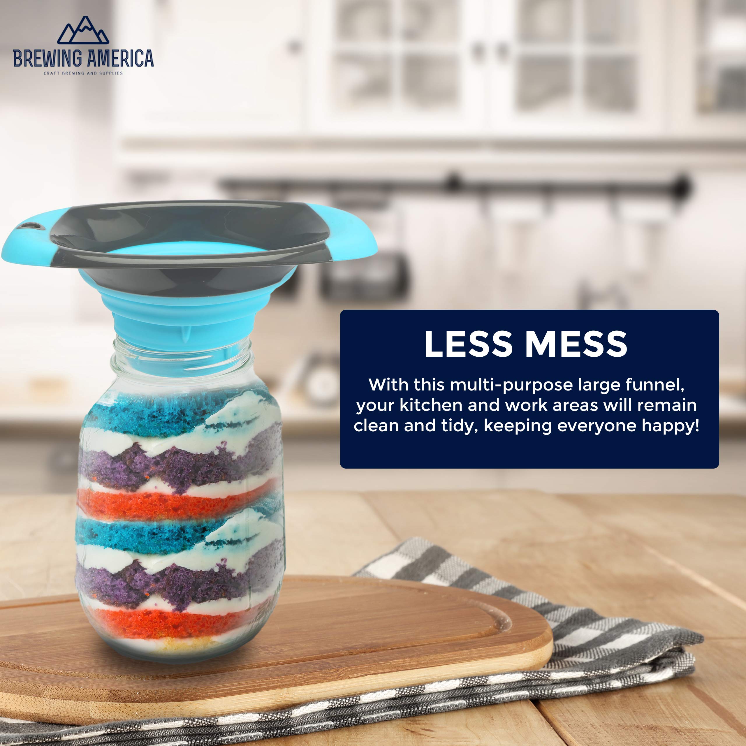Kitchen Canning Funnel β Collapsible Silicone Food Funnel for Wide Mouth and Regular Mason Jars β Flexible Use for Coffee, Liquid, Jam, Cooking, Baking, Crafts - Teal/Gray
