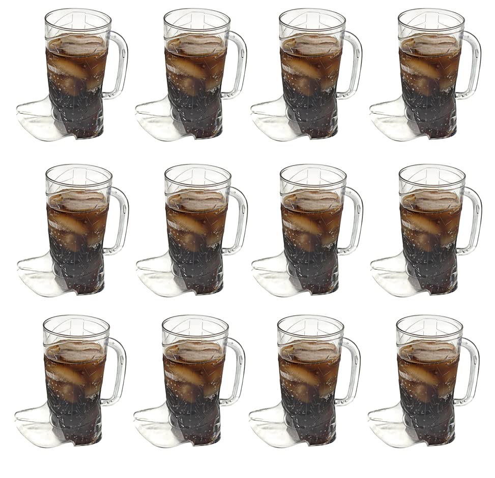 Podzly 12 Cowboy Boot Plastic Mugs - Plastic Beer Mug for Western Themed Party - Rodeo Party Decorations - Cowgirl Boot Cups for Parties - Western Party Accessories - Fun Drink Glasses, Boot Glasses