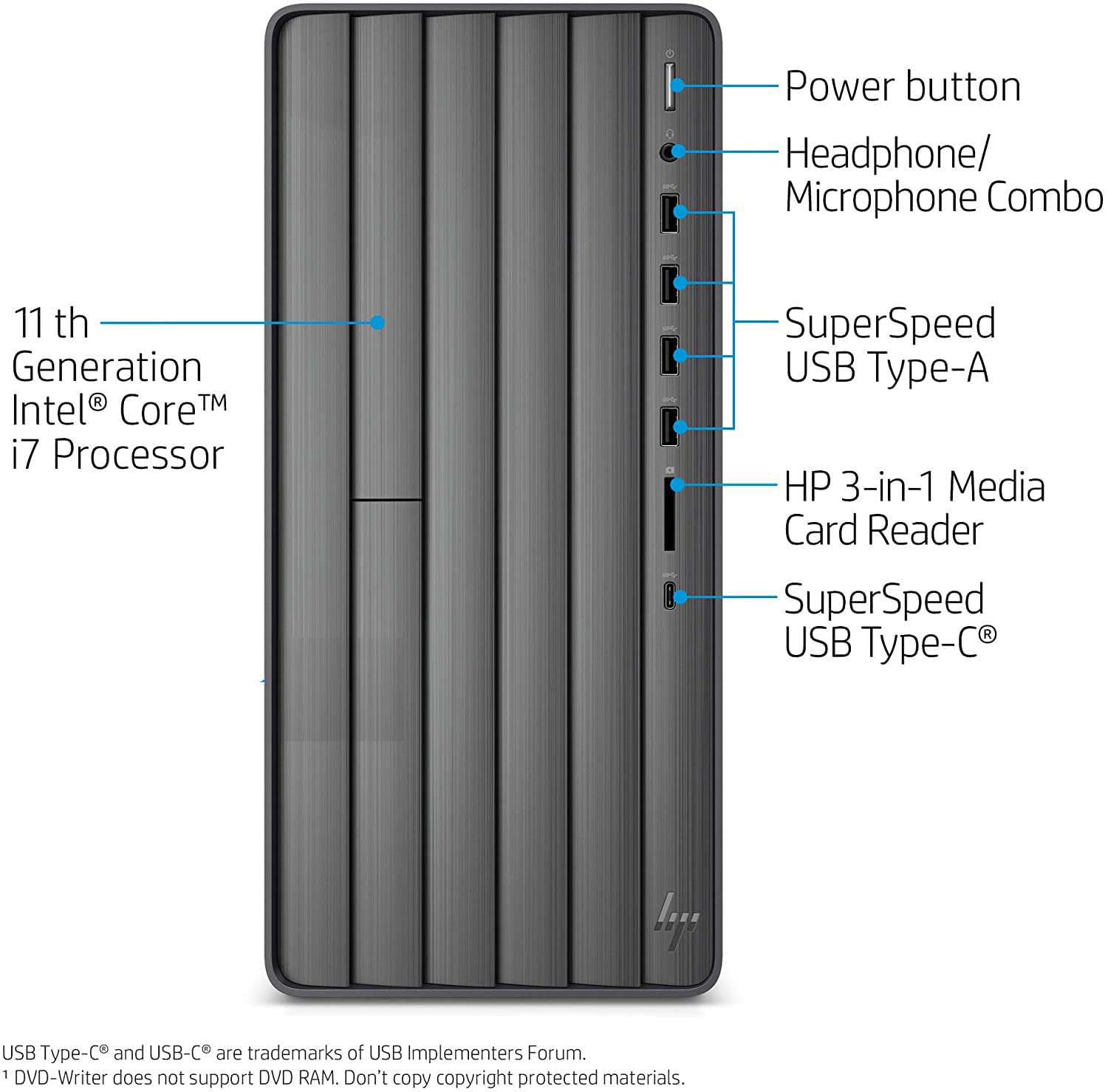 HP 2022 Newest Envy Desktop Computer, Intel Core i7-11700F, GeForce GTX 1660 Graphics, 64GB RAM, 2TB SSD, 1TB HDD, Wi-Fi 6, Bluetooth 5, Windows 11 Home, Bundle with JAWFOAL