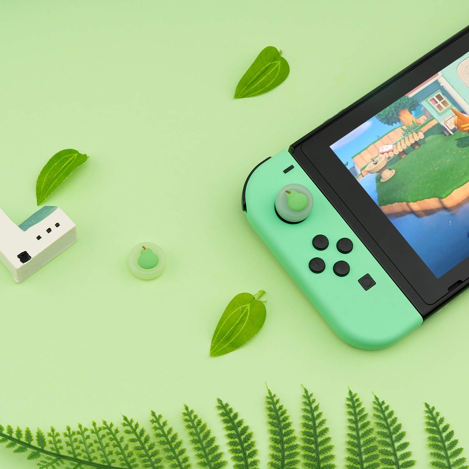 GeekShare 4PCS Fruit Theme Thumb Grip Caps,Soft Silicone Joystick Cover Compatible with Nintendo Switch /OLED/ Switch Lite -- Pear and Orange