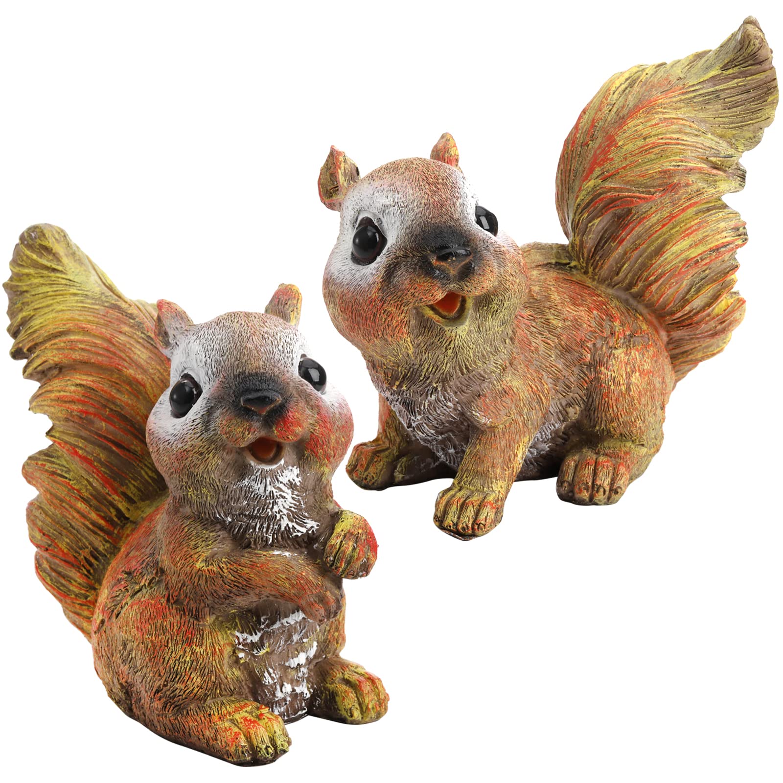 Elsjoy Set of 2 Garden Squirrel Statues, 6" Resin Squirrel Figurine Cute Squirrel Decor, Happy Squirrel Figure for Garden, Patio, Home Decor, Gift