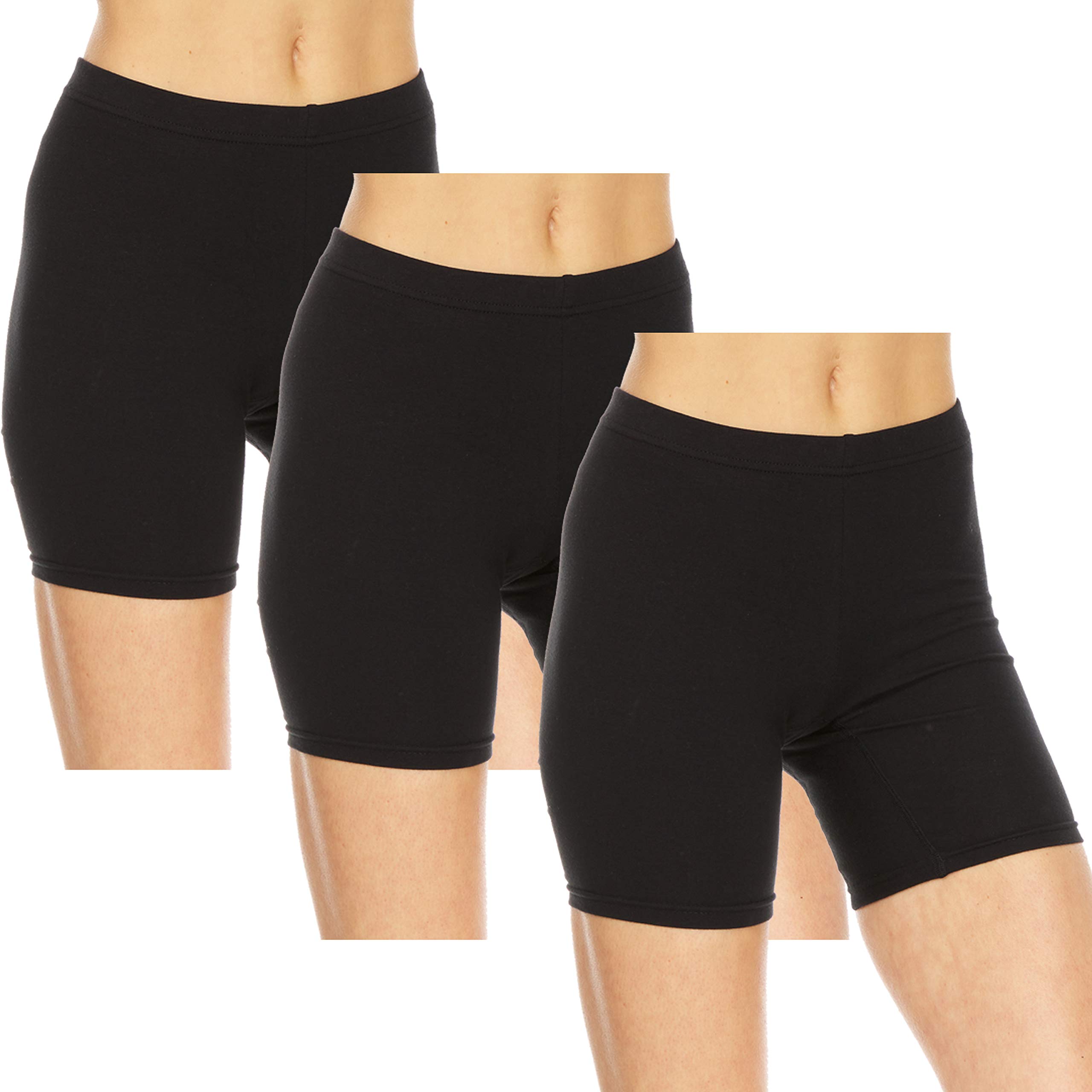 Essential Elements 3 Pack: Cotton Biker Shorts for Women - Stretch Bike Slip Yoga Exercise Undergarment Boxer Boy Shorts (Small, Black)