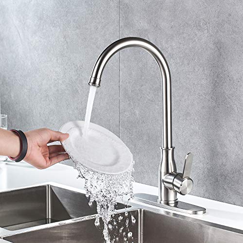 Kohonby Single Handle Kitchen Faucet Stainless Steel Brushed Nickel,Modern High Arc Kitchen Sink Faucet, Commercial Bar Sink Faucet One Hole with Deck