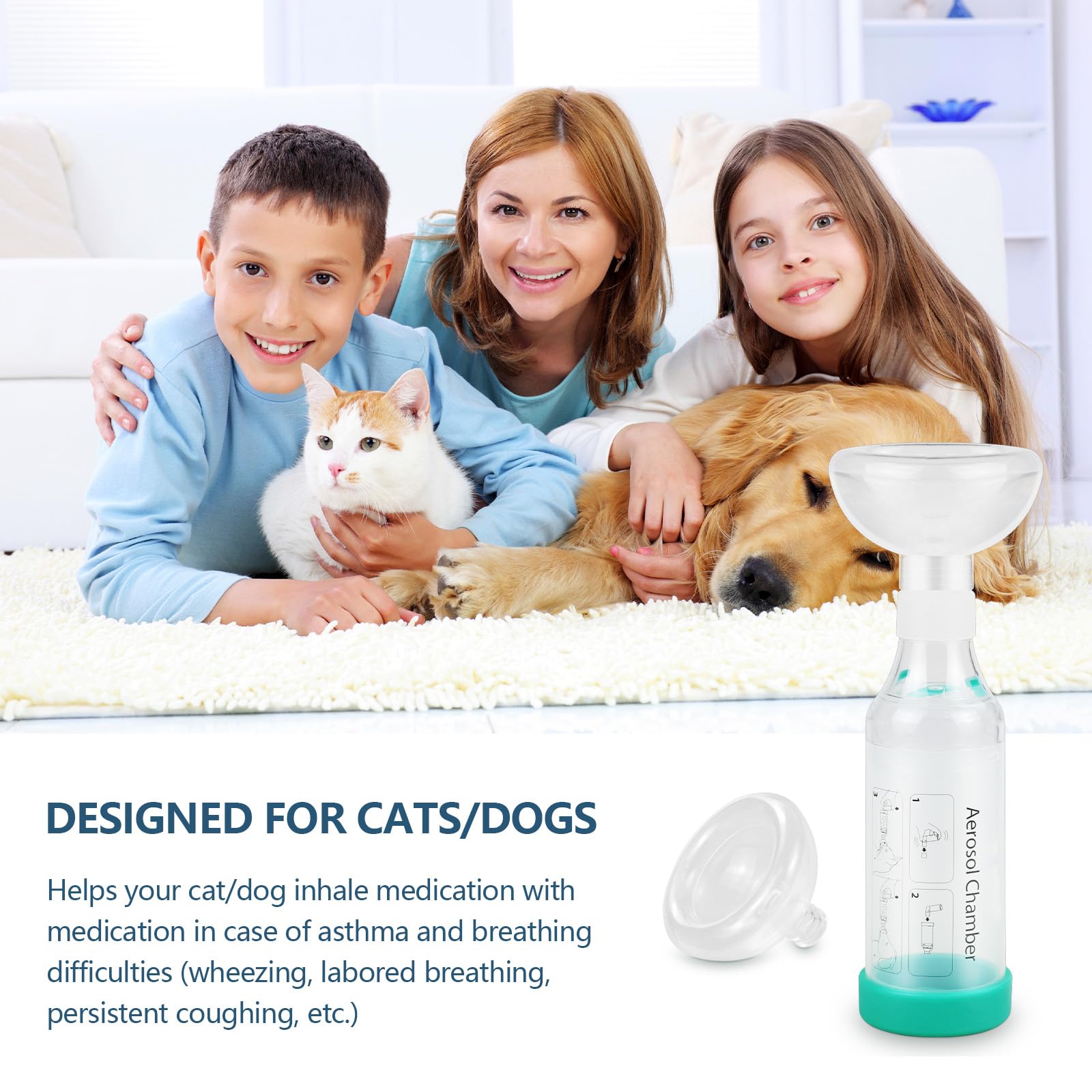 Malihome Dog Handheld Inhaler Spacer with 2 Canine Masks Helps with Breathing & Delivering Medication Fits