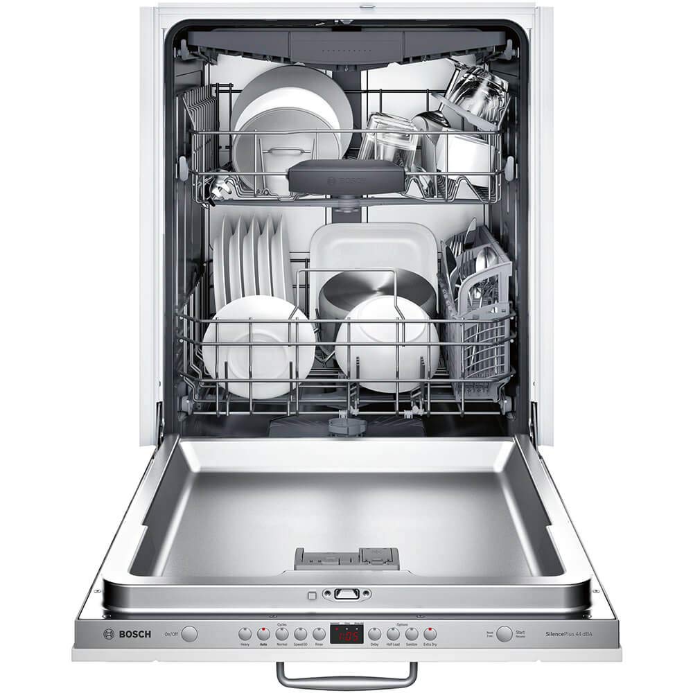 SHVM63W53N 24 300 Series Scoop Handle Dishwasher with 16 Place Settings 5 Wash Cycles 3rd Rack 44 dBA Noise Level and Extra Dry Option in Panel Ready