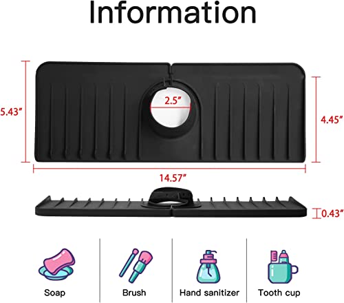 KOME LEATHER SZKMG 2022 Silicone Splash Guard for Kitchen Sink Snugly Fit for Handle Drip Water Catcher Silicone Mat Draining Water Pad Bathroom Kitchen Bar Sink (Black1)