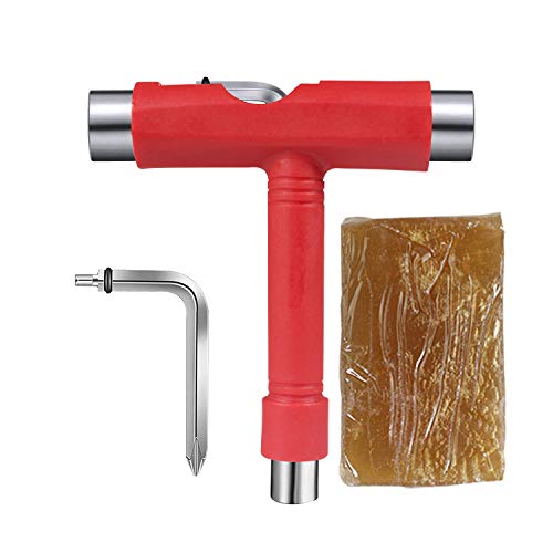 Geelife Skateboard Tool and Cleaner All-in-one Multi-Functional T Skate Tool, Allen Key and Grip Tape Eraser (Red)