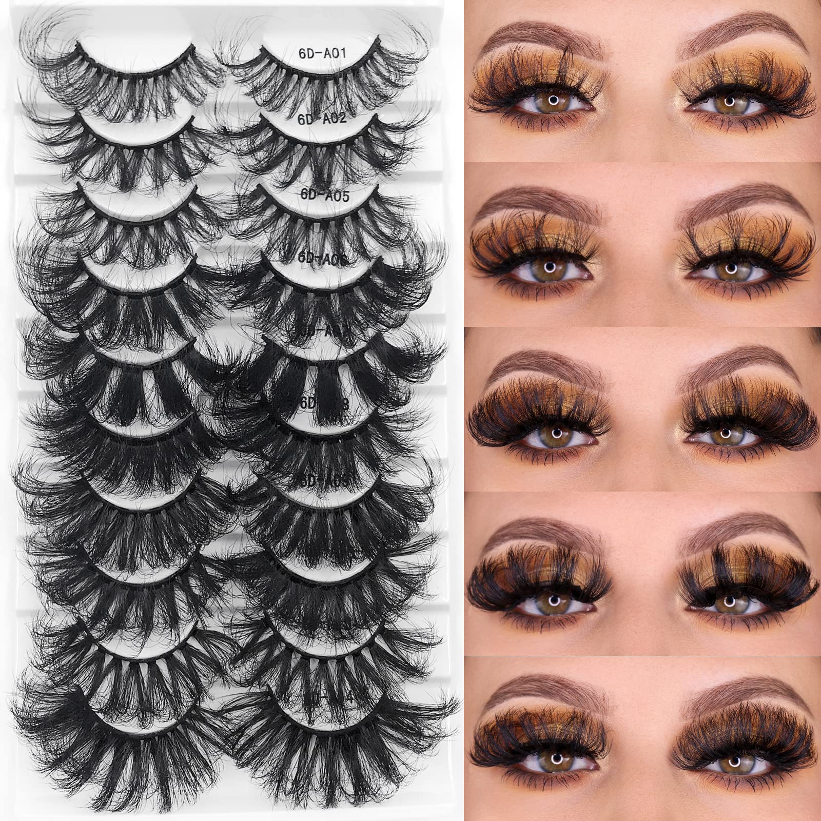 IFLOVEDEKD 25mm Lashes Thick Faux Mink Lashes Fluffy Wispy False Eyelashes 10 Pairs 1 Pack Dramatic 5D Effect Fake Eye Lashes Handmade Reusable Lashes Multipack
