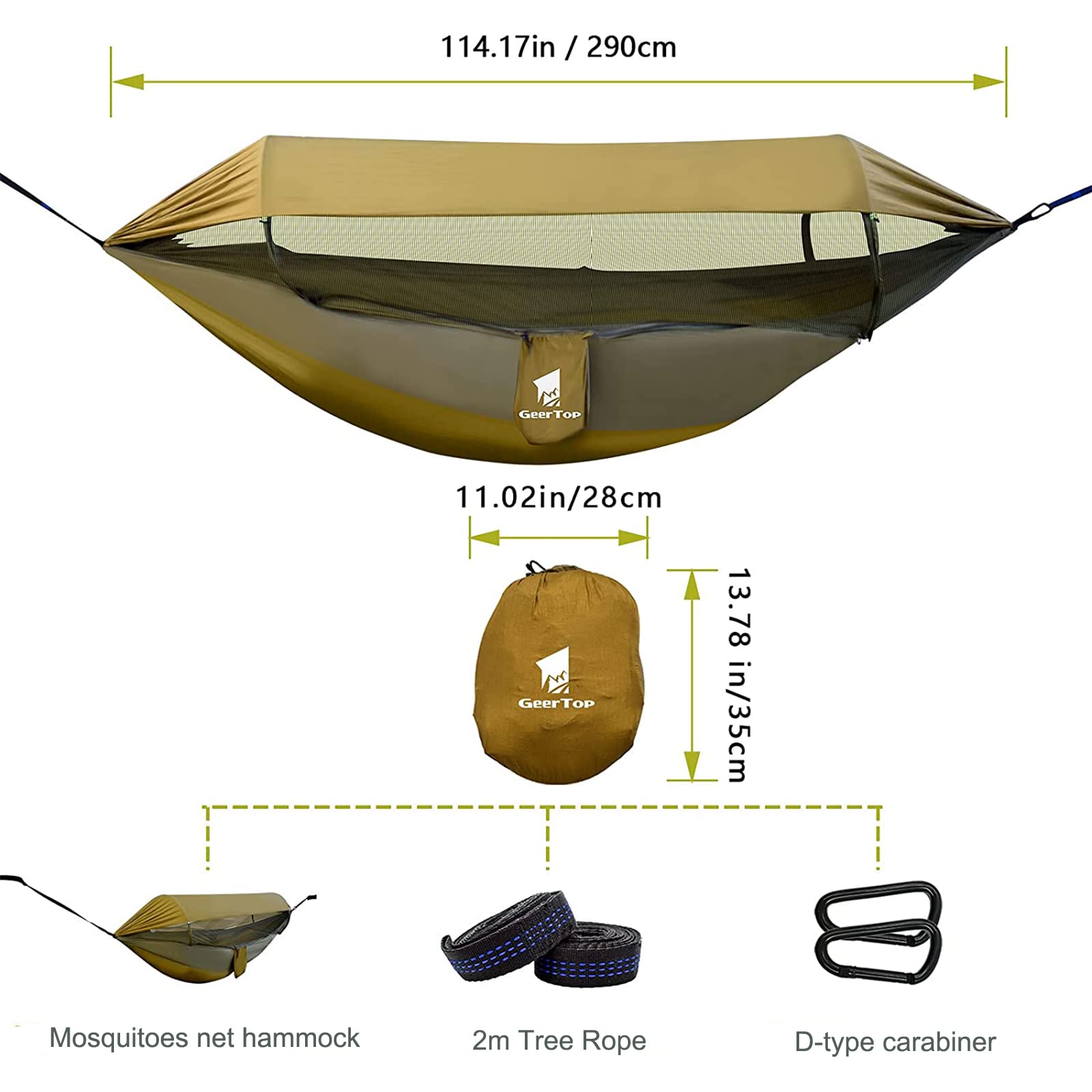 GEERTOP Portable Camping Hammock with Net Lightweight Backpacking Hammock with Tree Straps for Outdoor Camp, Hiking, Beach, Backyard