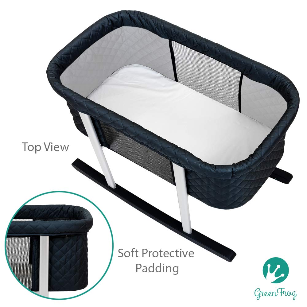 Green Frog Bassinet/Cradle | Gentle Rocking | Mesh Windows | Infant Safe Mattress | Hidden Wheels for Easy Movement | Washable | Lightweight and Transportable (Black Diamond)
