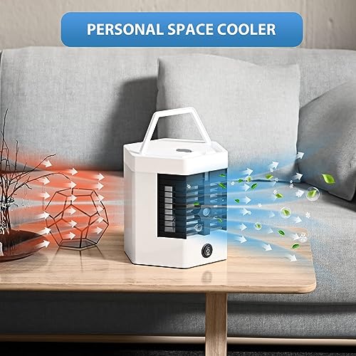 Skcoipsra Portable Air Conditioners 3-in-1, Small Air Conditioner with Adjustable Mode, Personal Evaporative Air Cooler for Desktop, Mini Conditioner with Humidifier for Bedroom Car Office Camping