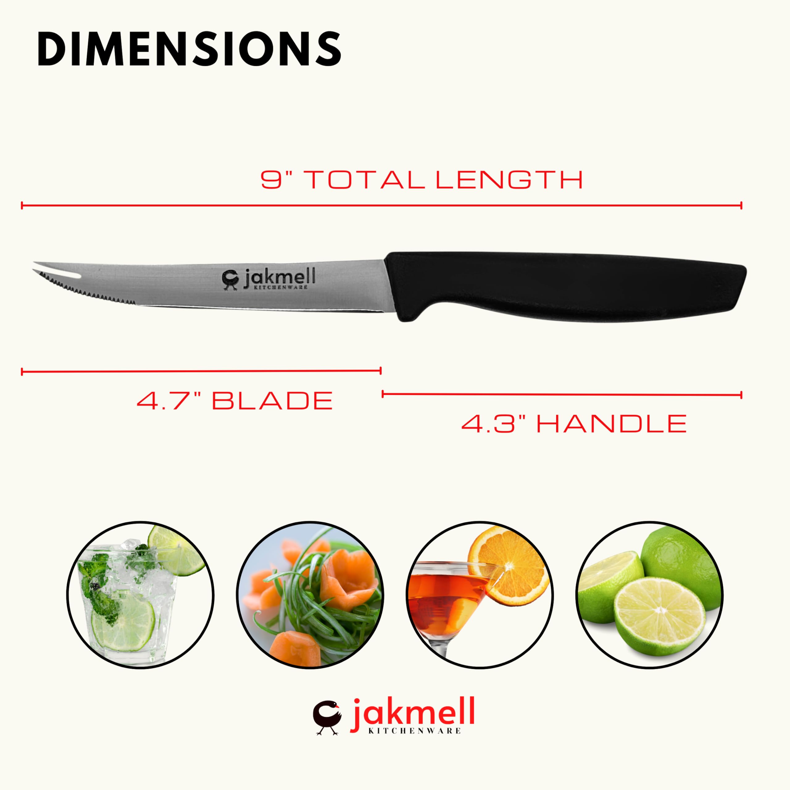 Jakmell Kitchenware 4.5-inch Garnishing Knife, Cocktail Knife with Ergonomic Handle, Bartender Knife for Carving and Garnishing, Fruit Decorator Knife Ideal for Garnishing